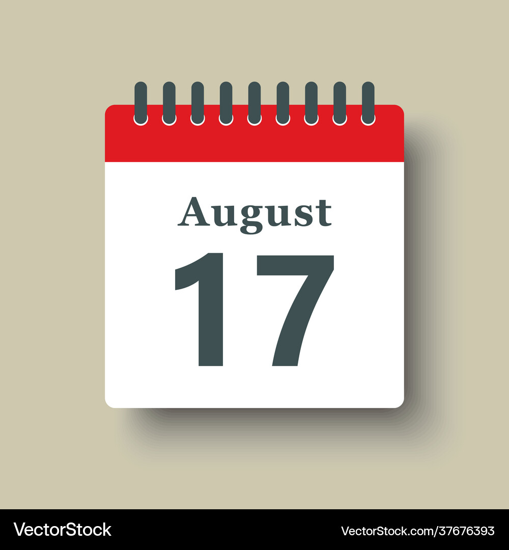 Icon day date 17 august template calendar page Vector Image