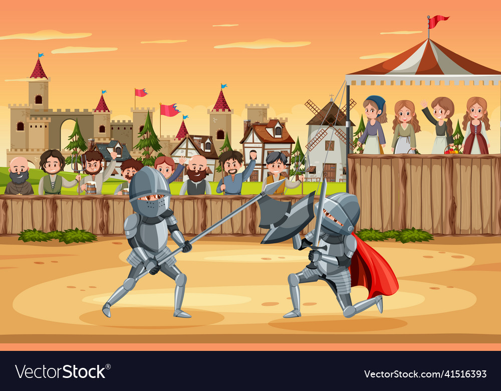 Medieval knight jousting tournament scene Vector Image Medieval knight jousting tournament scene Vector Image