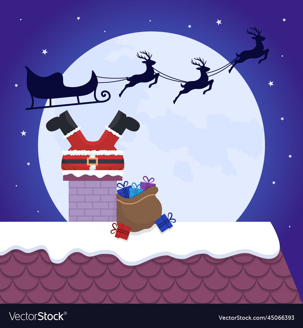 Santa claus stuck in the chimney Royalty Free Vector Image