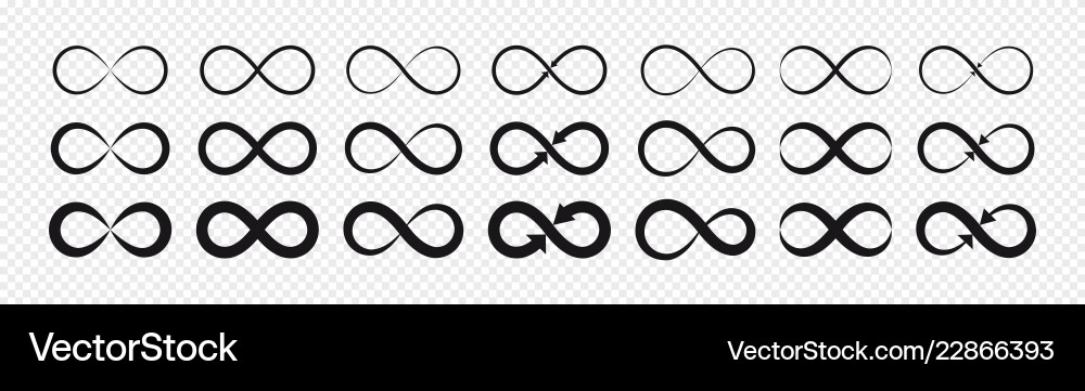 Set black infinity symbols and signs Royalty Free Vector