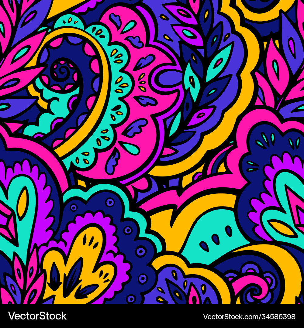 Bright seamless psychedelic pattern with plant Vector Image