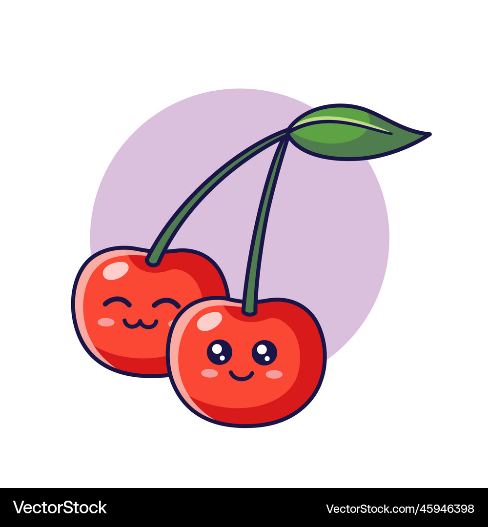 Cute kawaii cherry character hand drawn Royalty Free Vector