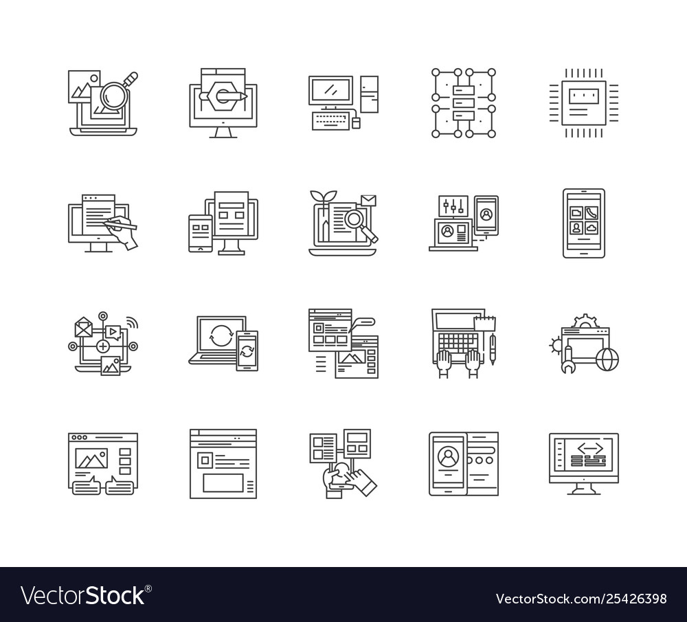 Data analysis line icons signs set Royalty Free Vector Image