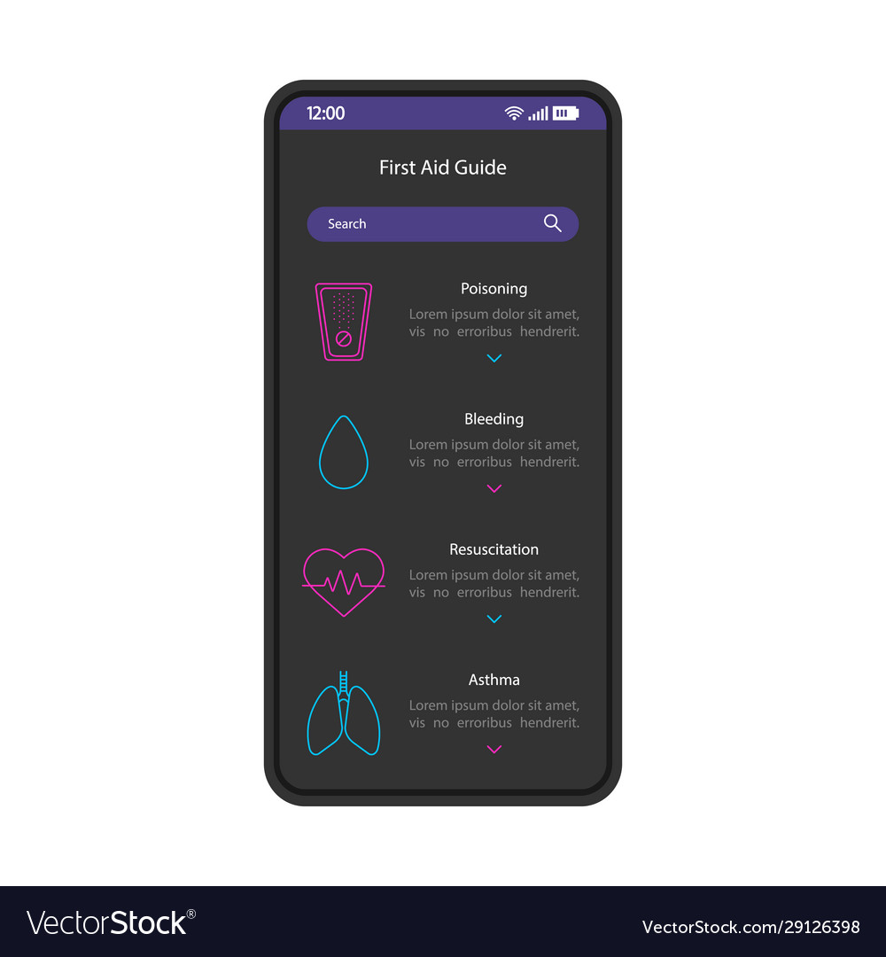 First aid guide smartphone interface template Vector Image
