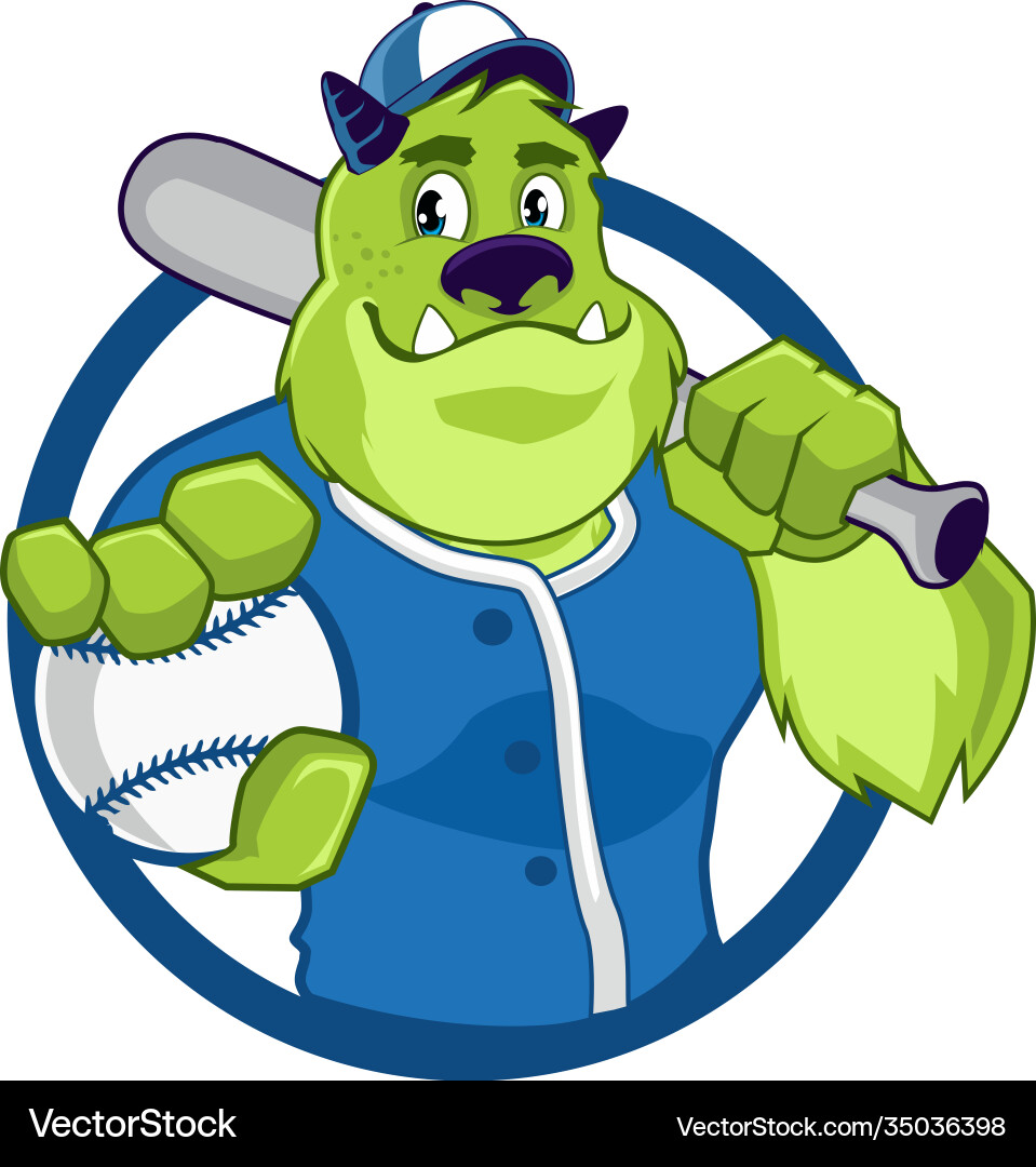Green monster baseball cartoon Royalty Free Vector Image