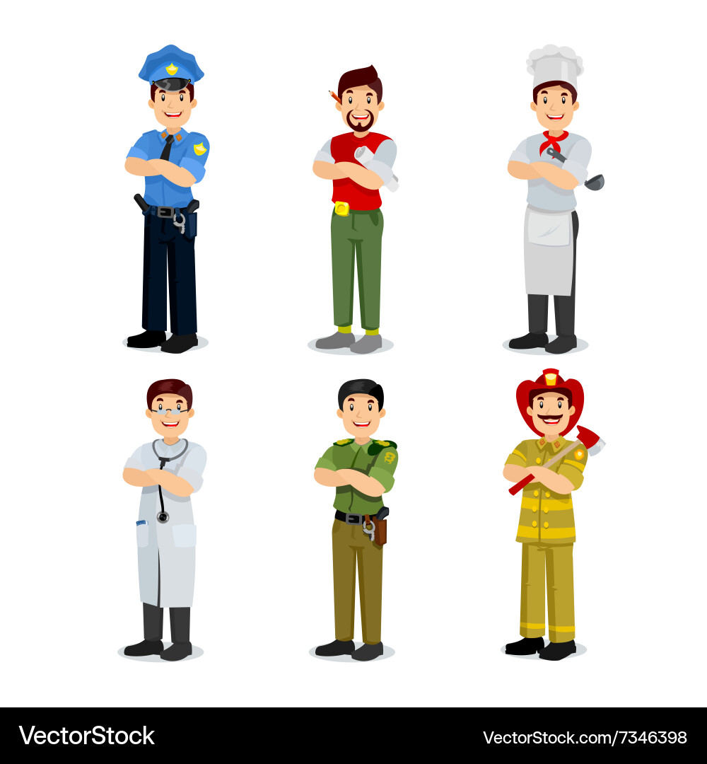 Set colorful profession man flat style icons Vector Image