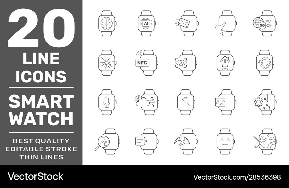 Simple set smart watch icons contains Royalty Free Vector