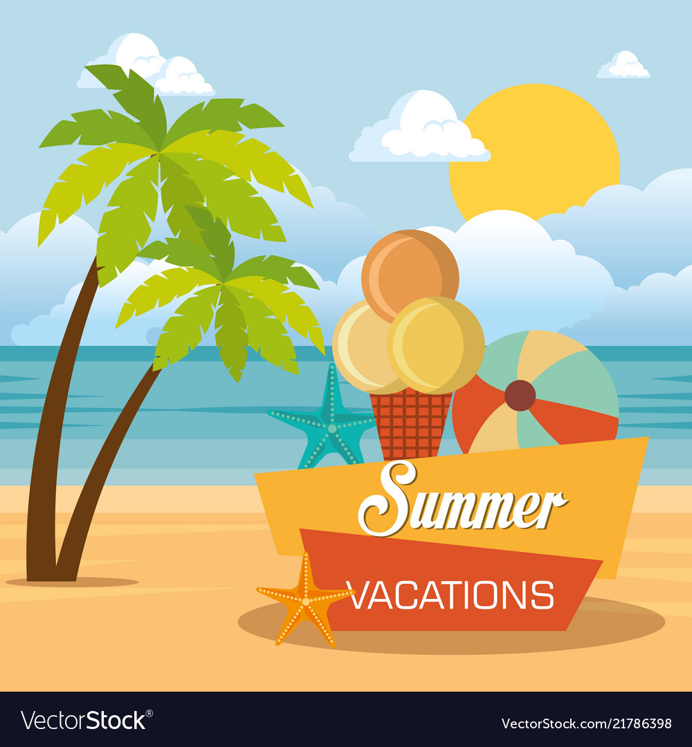 Summer vacations beach with icons Royalty Free Vector Image