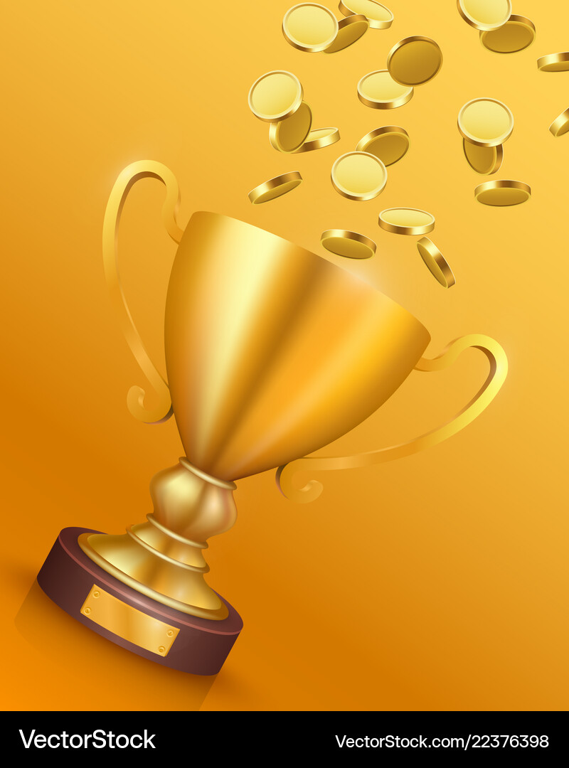 Winner cup with flying gold coins Royalty Free Vector Image