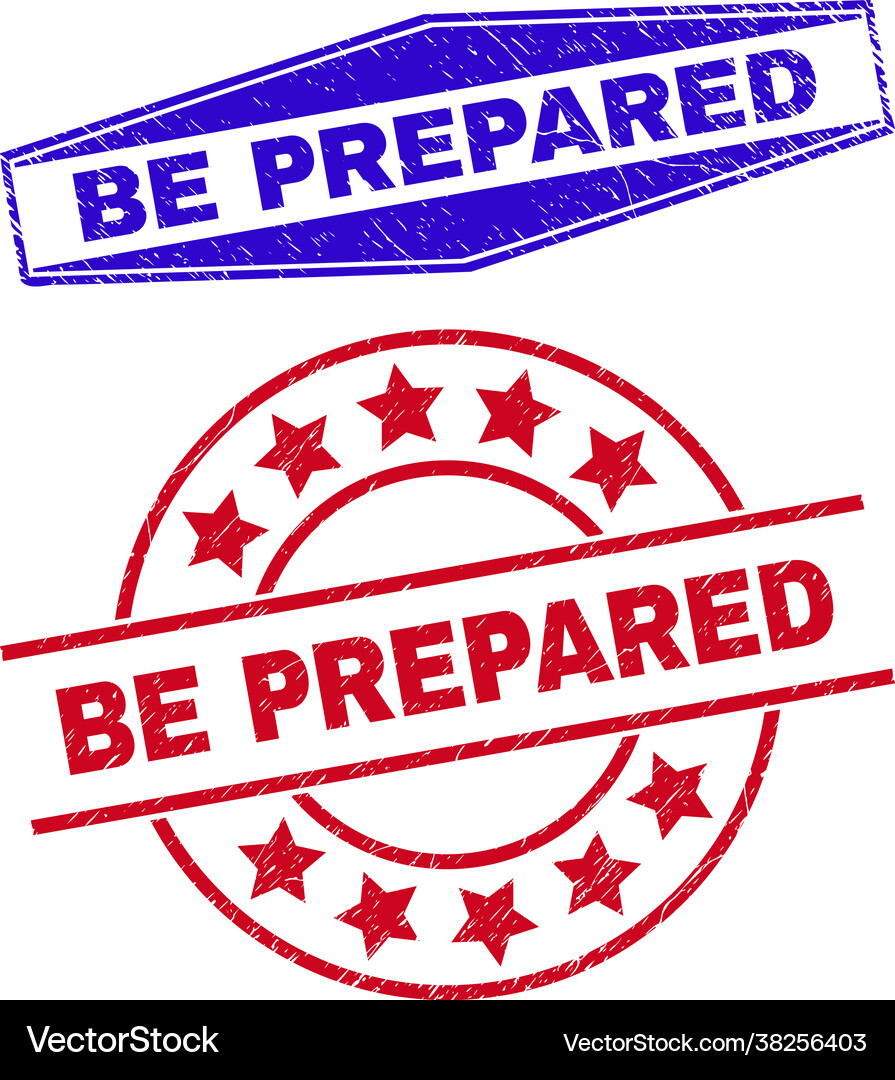 Be prepared scratched badges in circle and hexagon