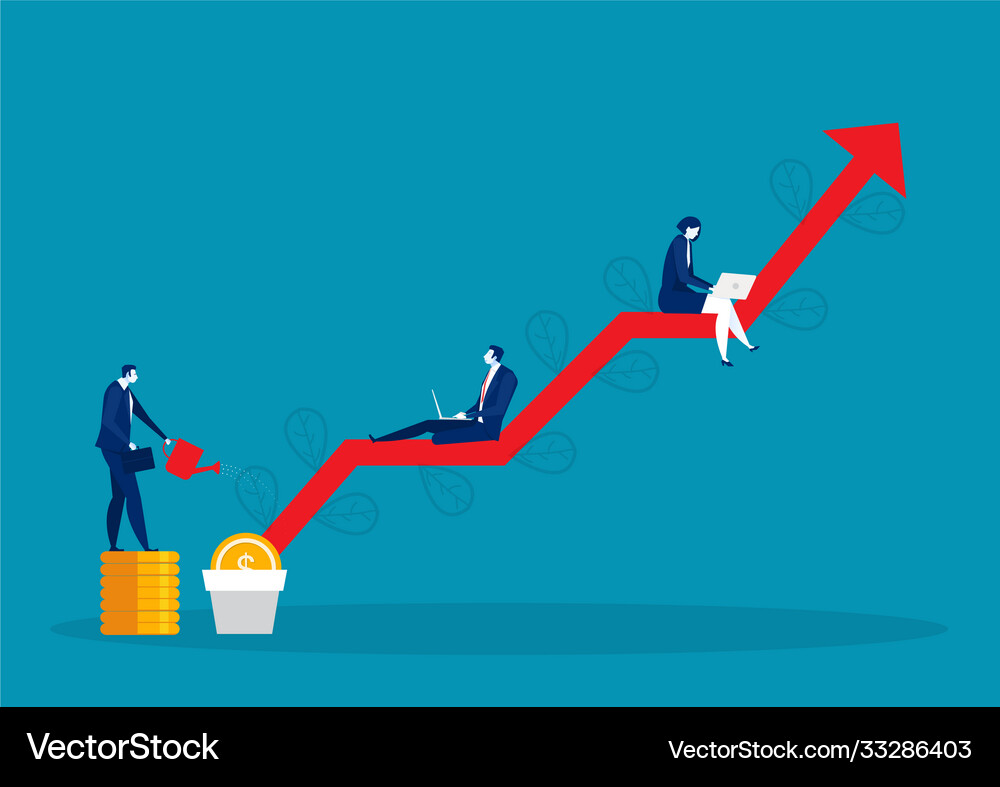 Business watering money tree earning graphs Vector Image