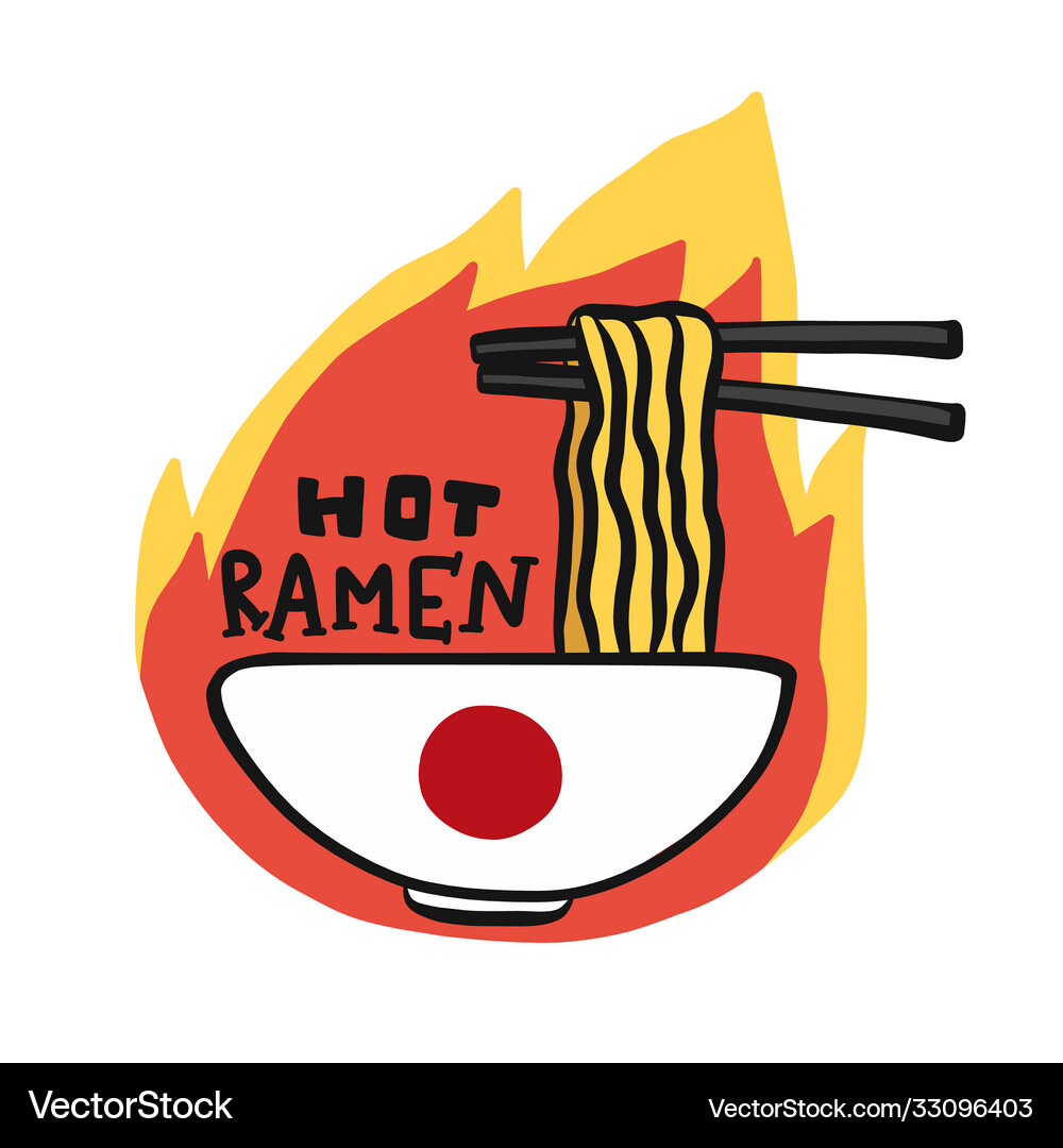 Hot ramen noodle cartoon on fire logo Royalty Free Vector
