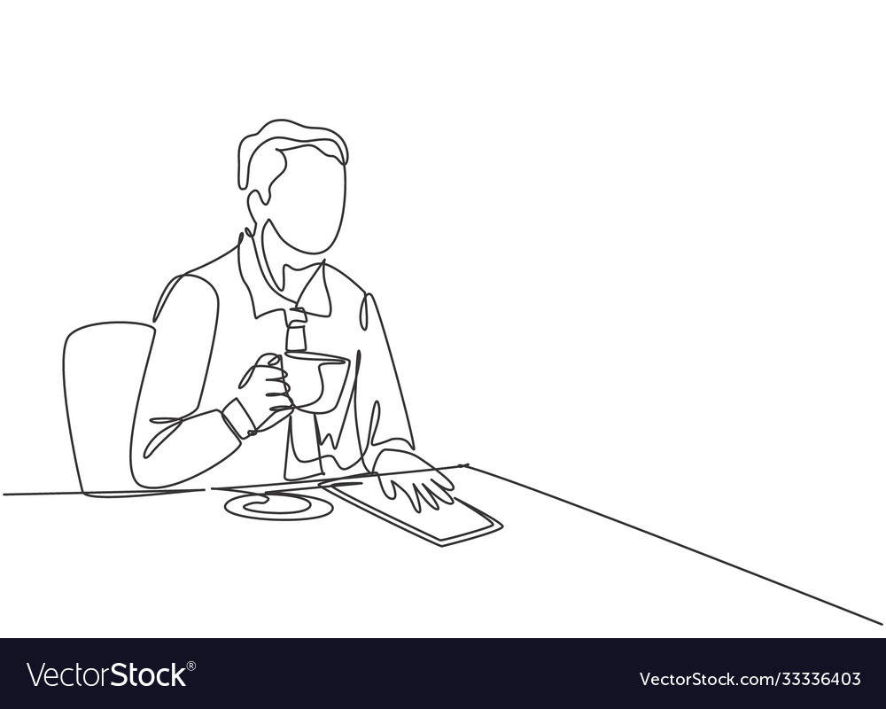 One continuous line drawing young happy Royalty Free Vector