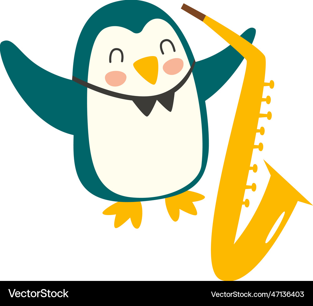 Penguin playing saxophone Royalty Free Vector Image