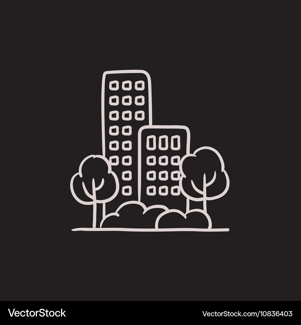 Residential building with trees sketch icon Vector Image