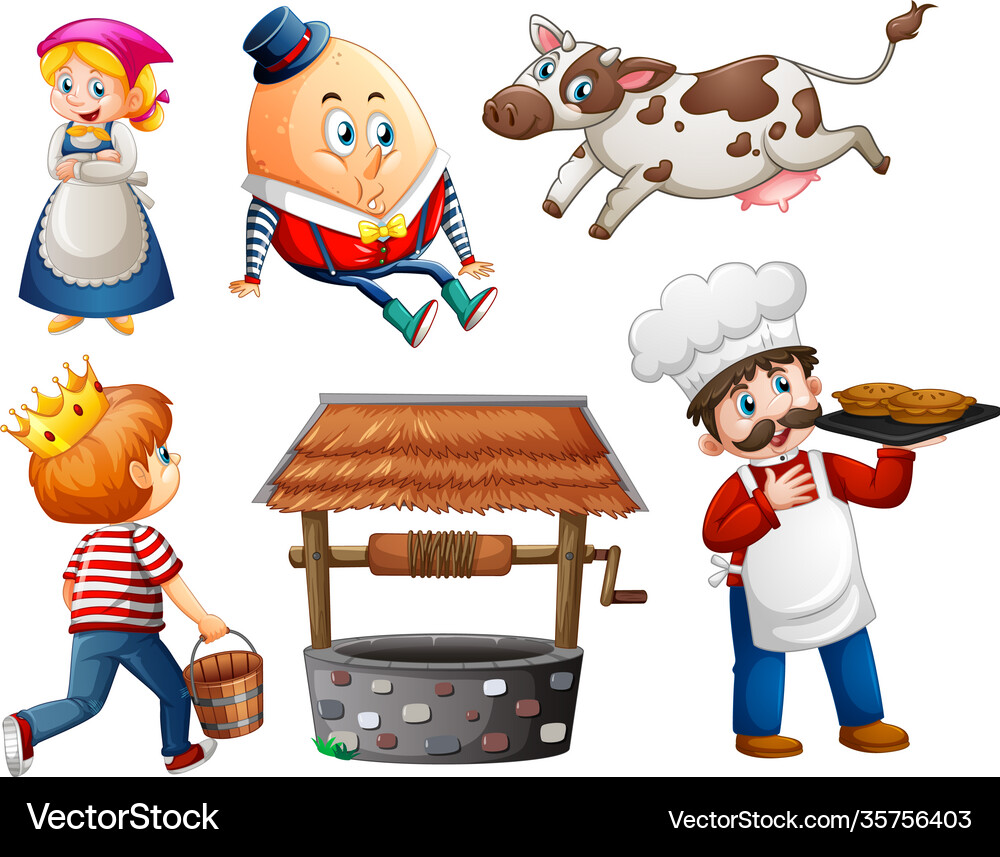 Set fantasy cartoon character isolated Royalty Free Vector