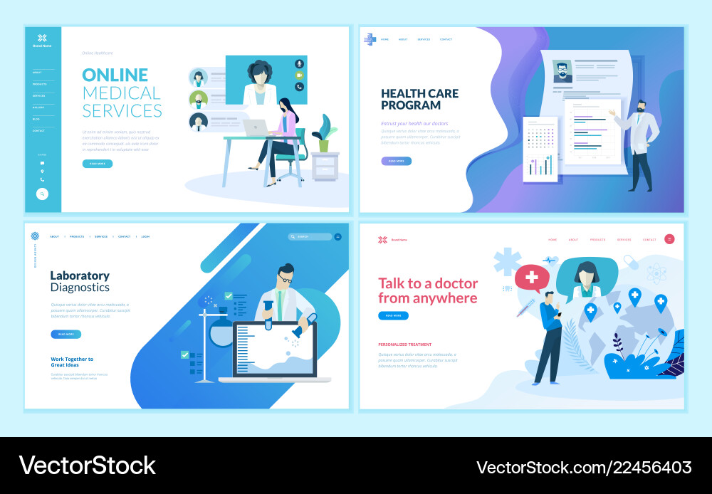 Set web page design templates for health care Vector Image
