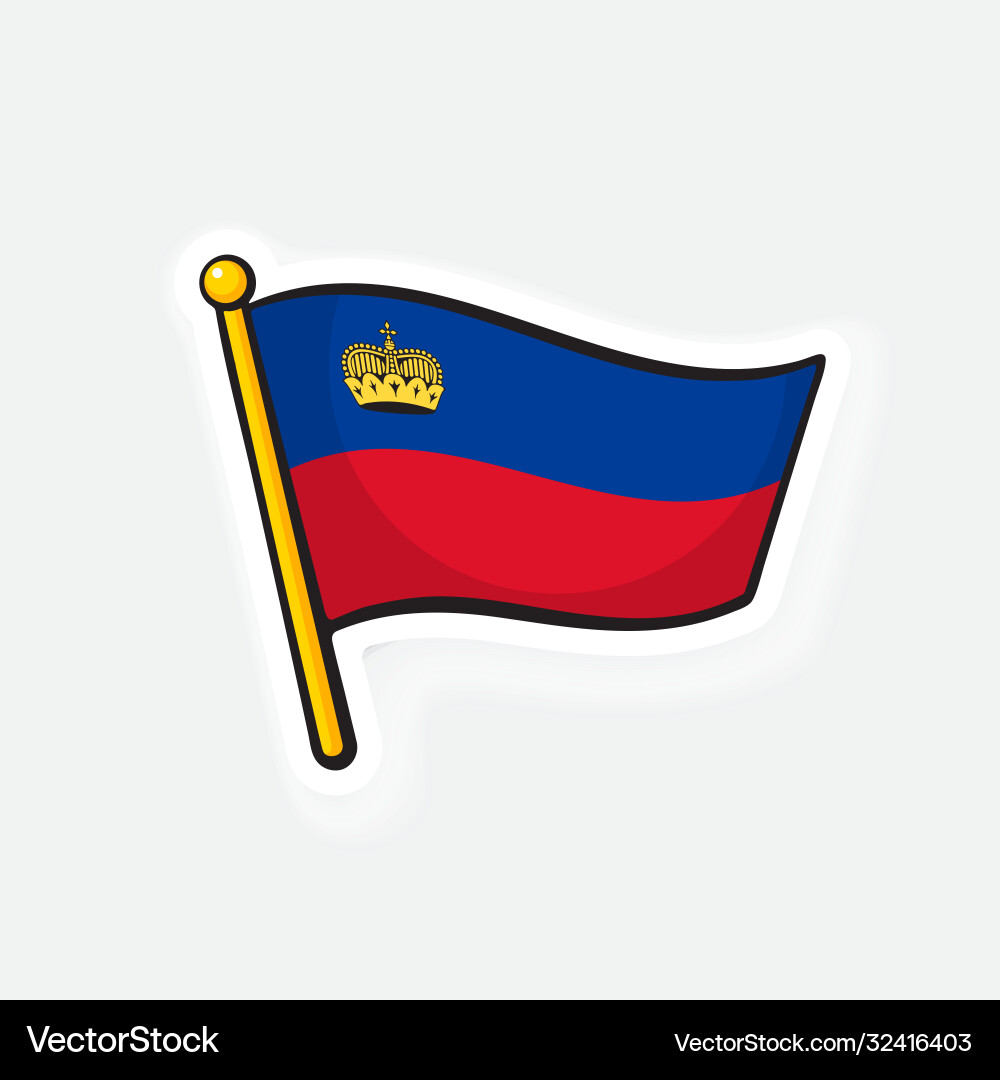 Sticker flag liechtenstein on flagstaff Royalty Free Vector
