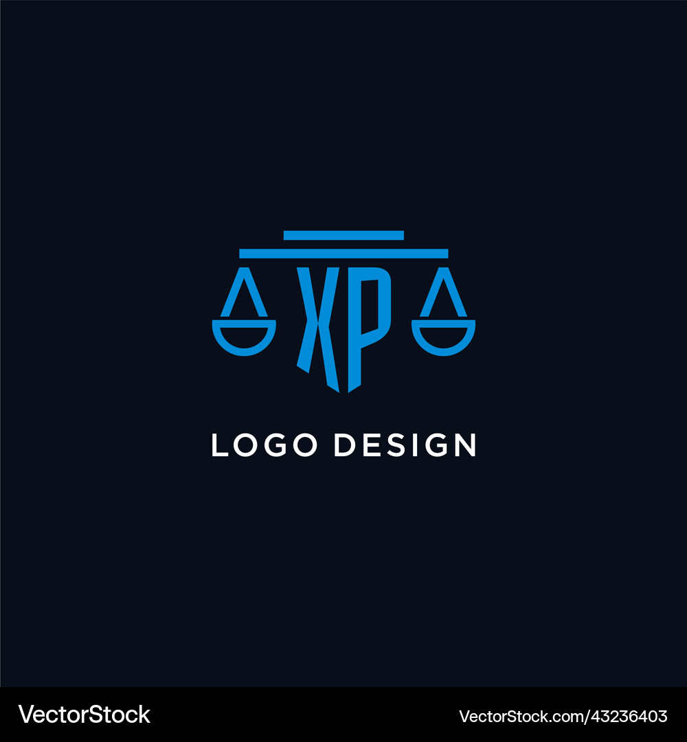 Xp monogram initial logo with scales of justice Vector Image