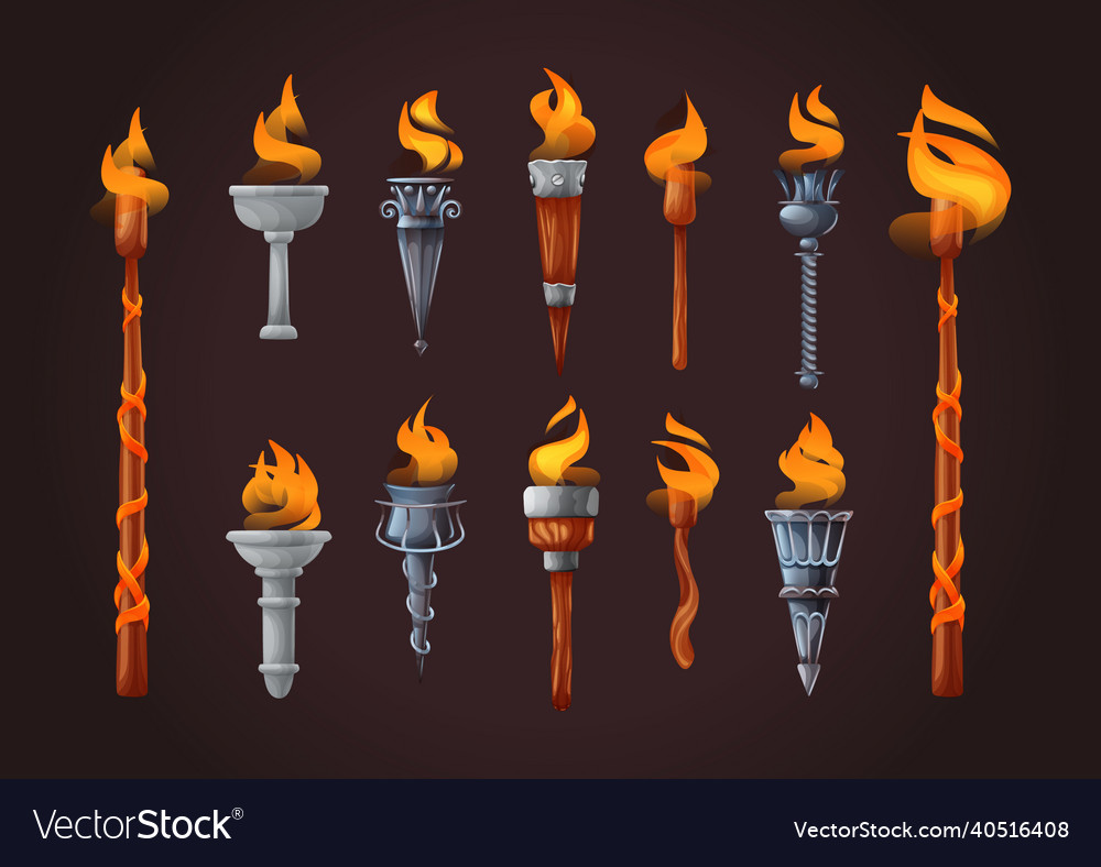 Antique fairy tail torch with brightly burning Vector Image Antique fairy tail torch with brightly burning Vector Image
