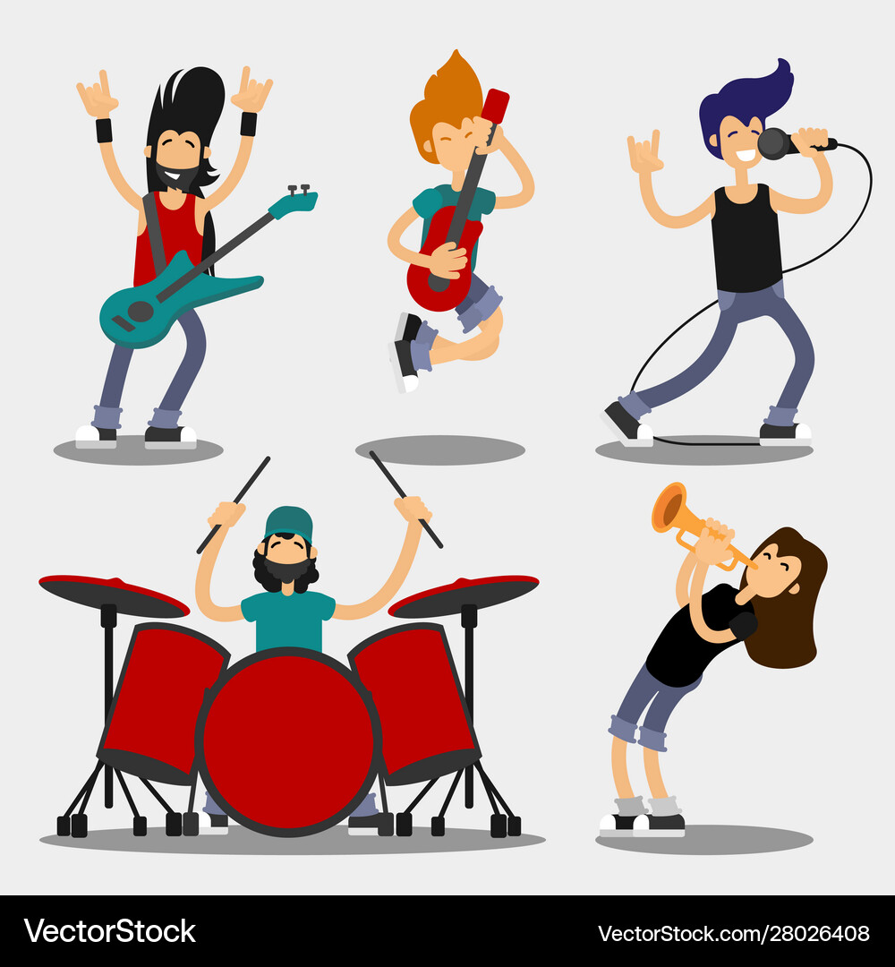 Cartoon characters people musicians icon set Vector Image
