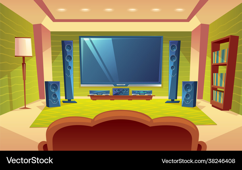 Cartoon home theater audio video system Royalty Free Vector