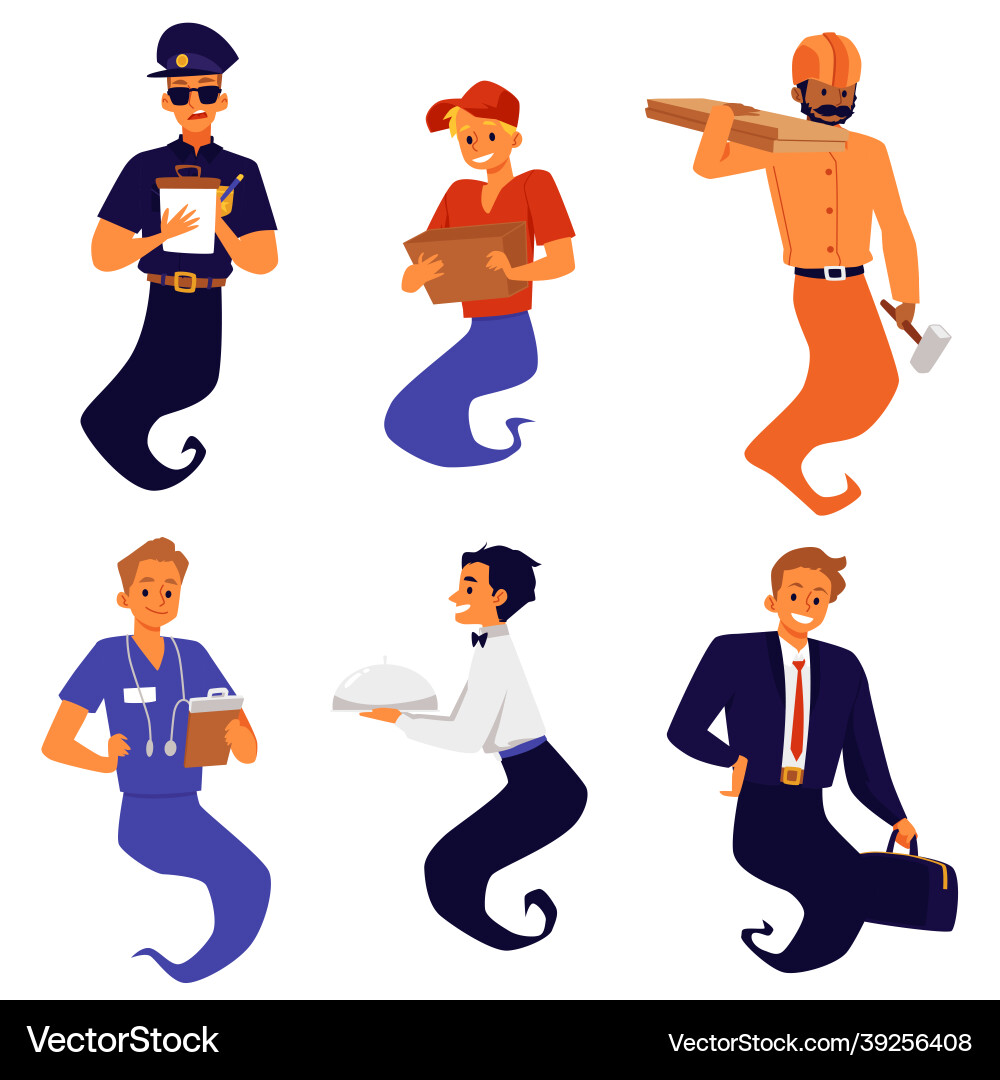 Characters of genie various professions flat Vector Image