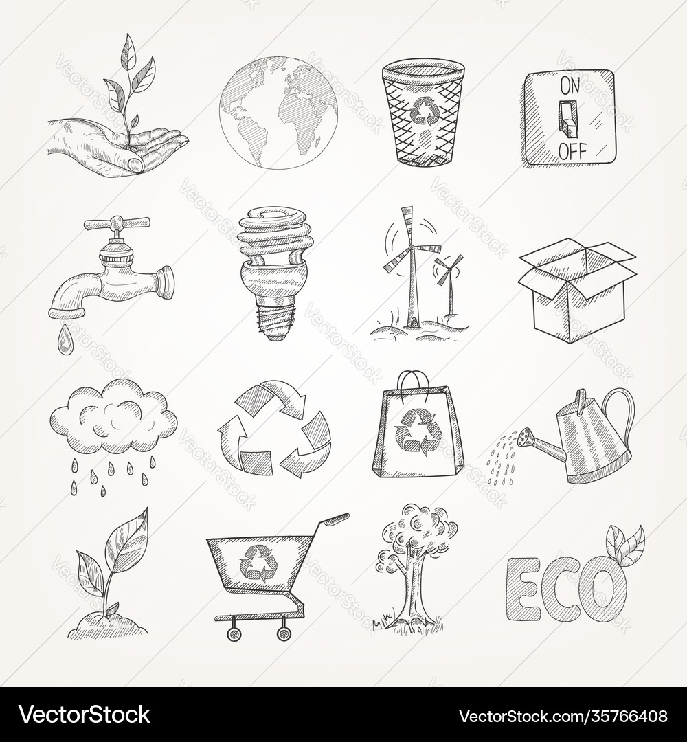 Doodles ecology set Royalty Free Vector Image - VectorStock