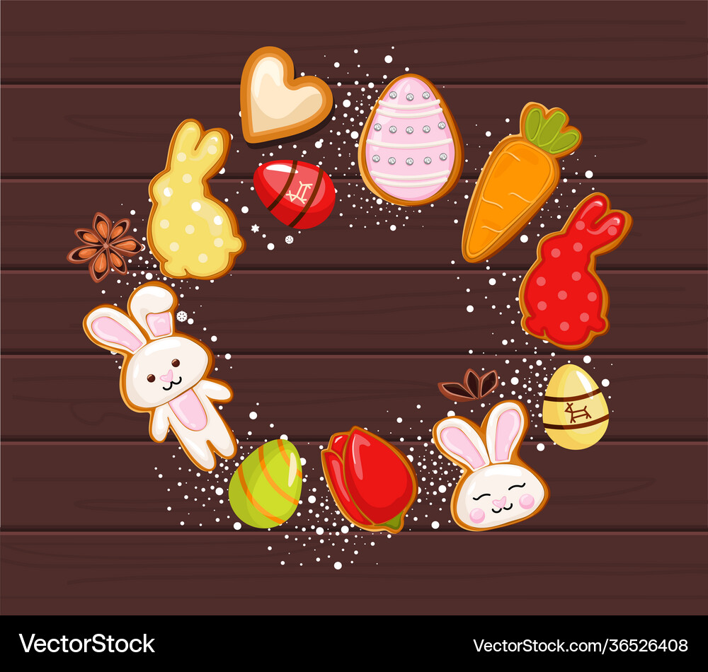 Easter gingerbread cookies in a circle Royalty Free Vector