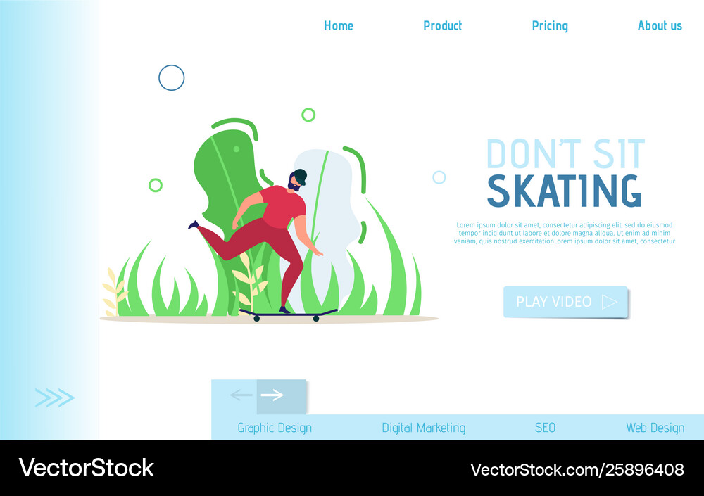 Flat landing page promotes not sit and skating Vector Image