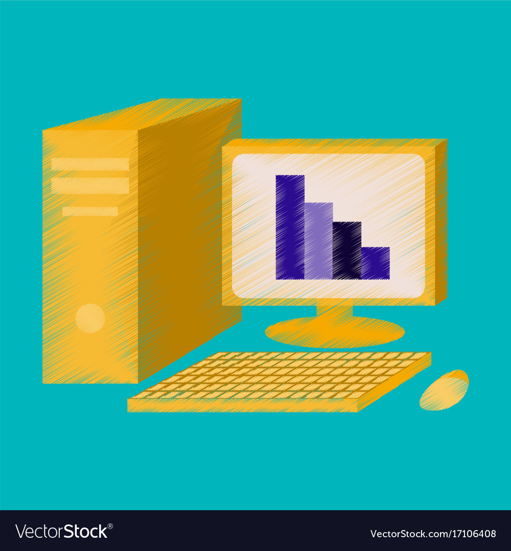 Flat shading style icon office computer Royalty Free Vector