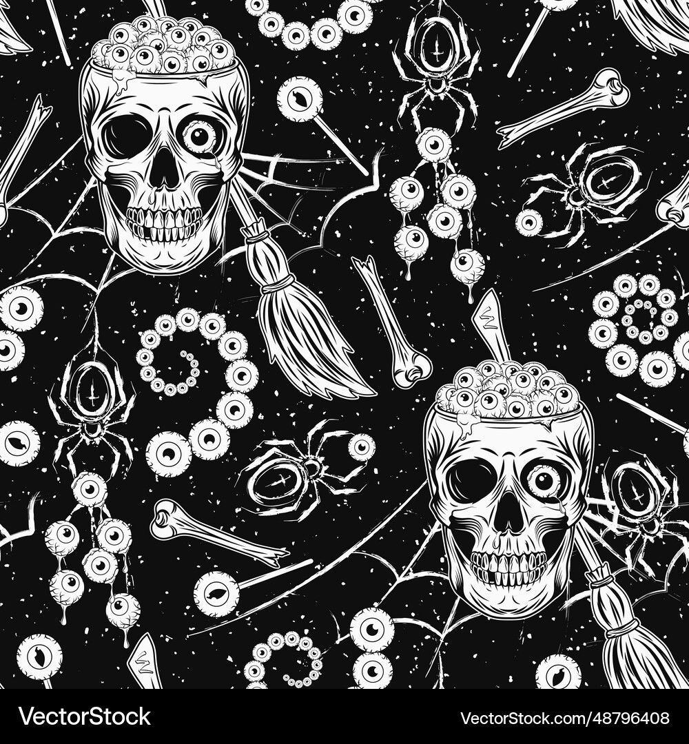 Halloween pattern with brooms skull eyeballs Vector Image