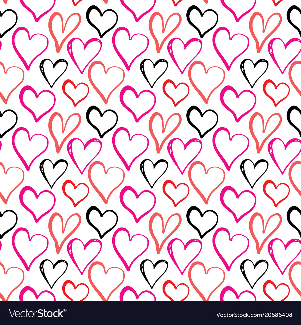 Heart symbol seamless pattern hand drawn sketch Vector Image