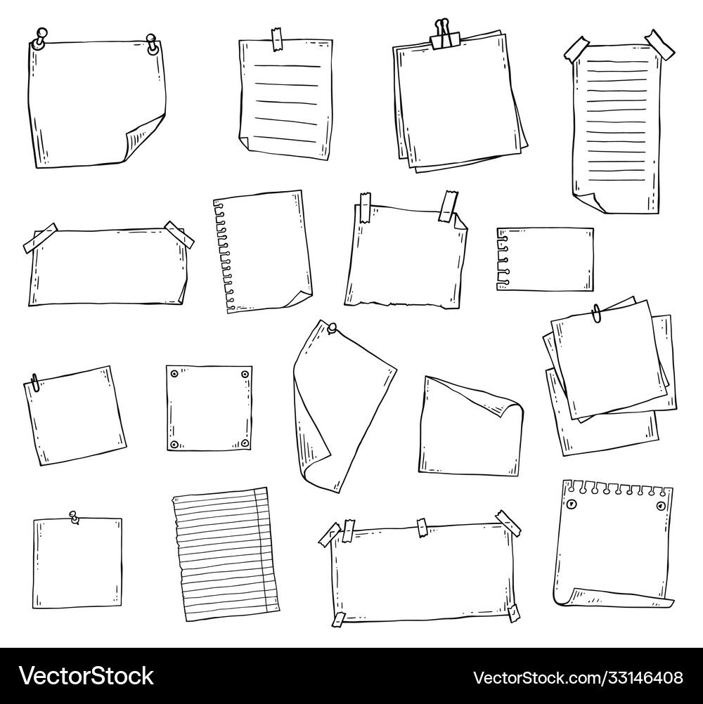 Paper page doodle set in hand drawn line art Vector Image