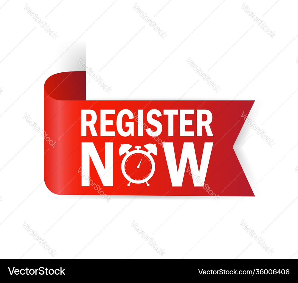 Register now for banner design ribbon Royalty Free Vector