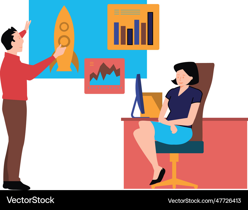 Boy and girl working on startup Royalty Free Vector Image