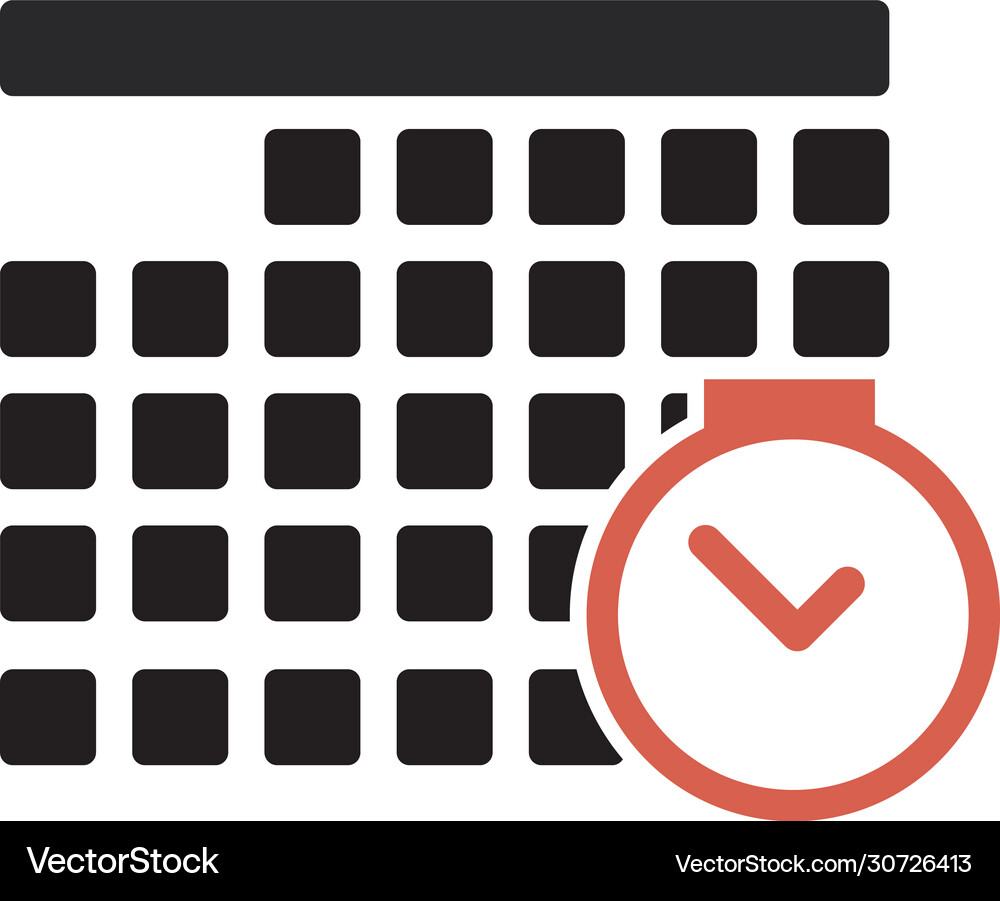 Calendar with clock icon stock isolated on white Vector Image