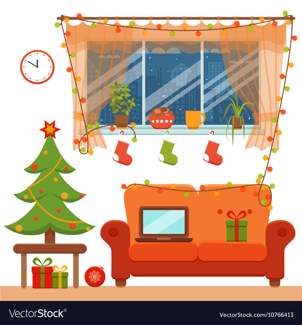 Christmas room interior Royalty Free Vector Image Christmas room interior Royalty Free Vector Image