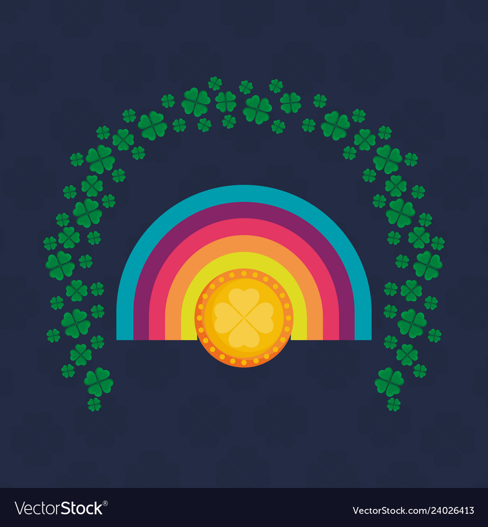 Coin with clover and rainbow Royalty Free Vector Image