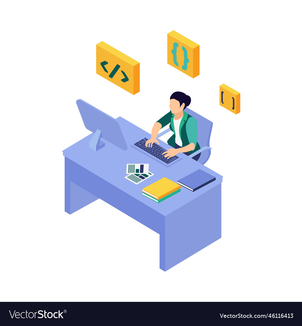 Isometric Programmers Brackets Composition Vector Image