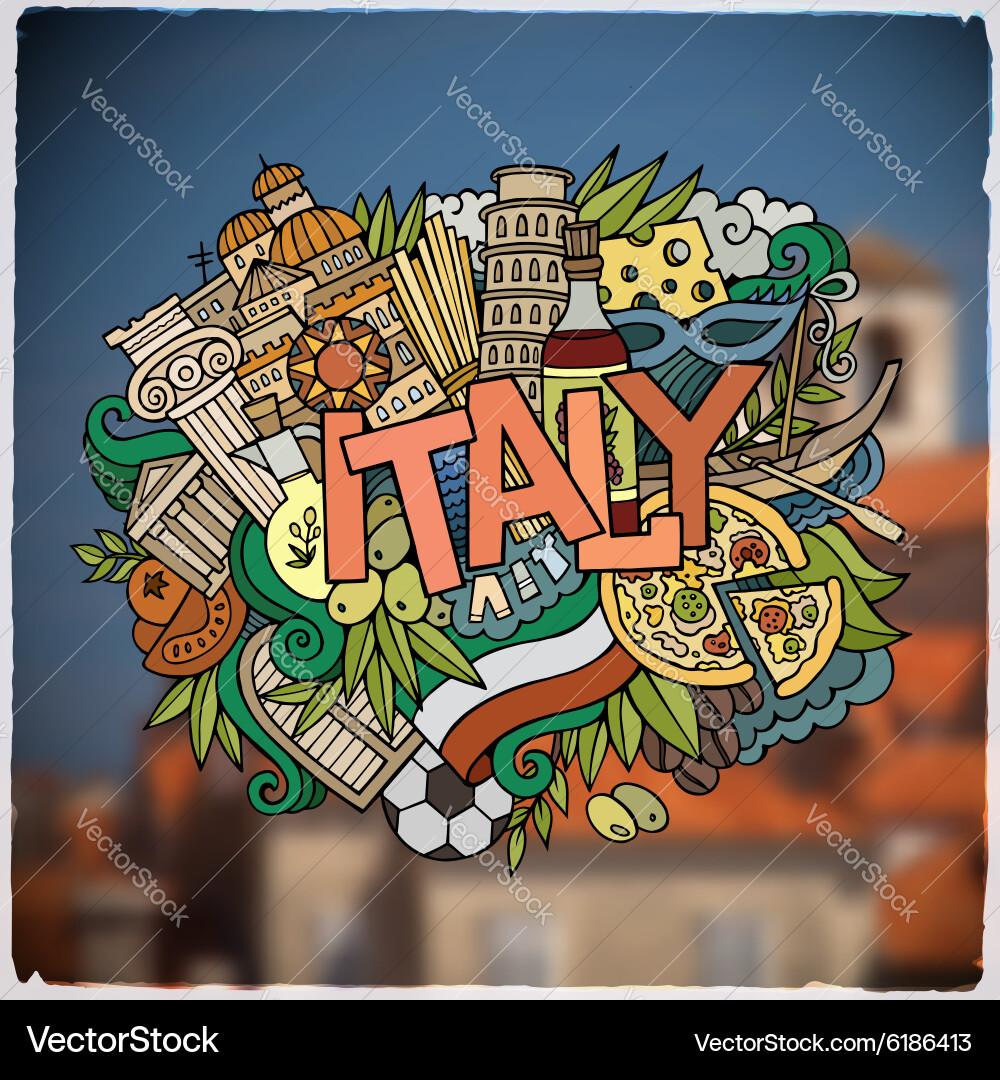 Italy country hand lettering and doodles elements Vector Image