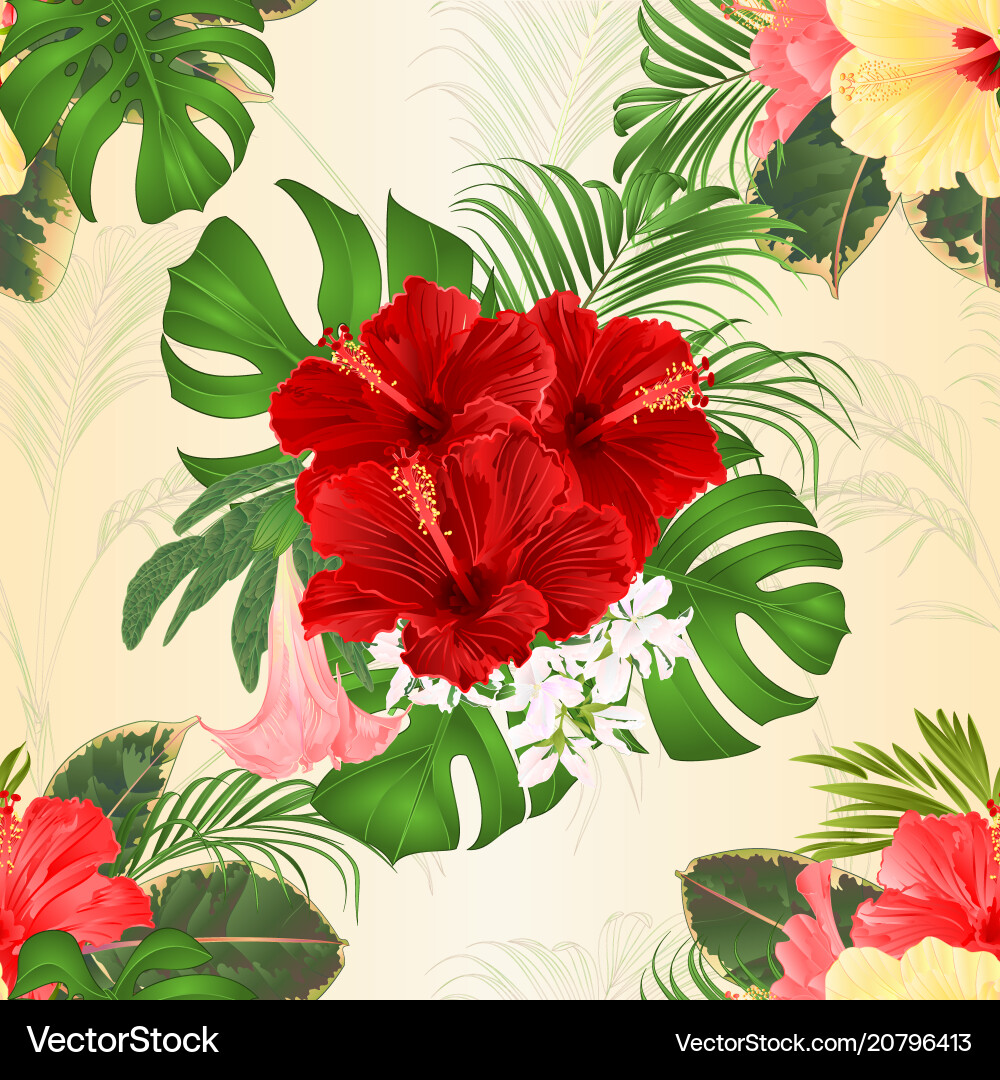Seamless texture bouquet with tropical flowers Vector Image