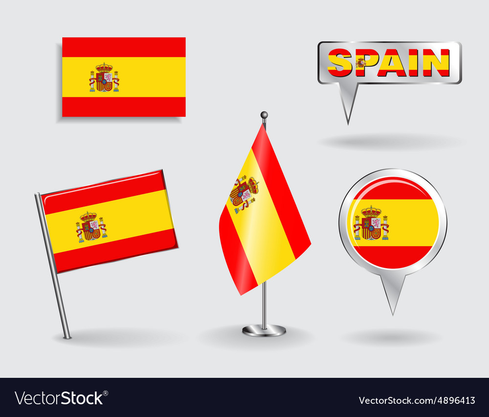Set of spanish pin icon and map pointer flags Vector Image
