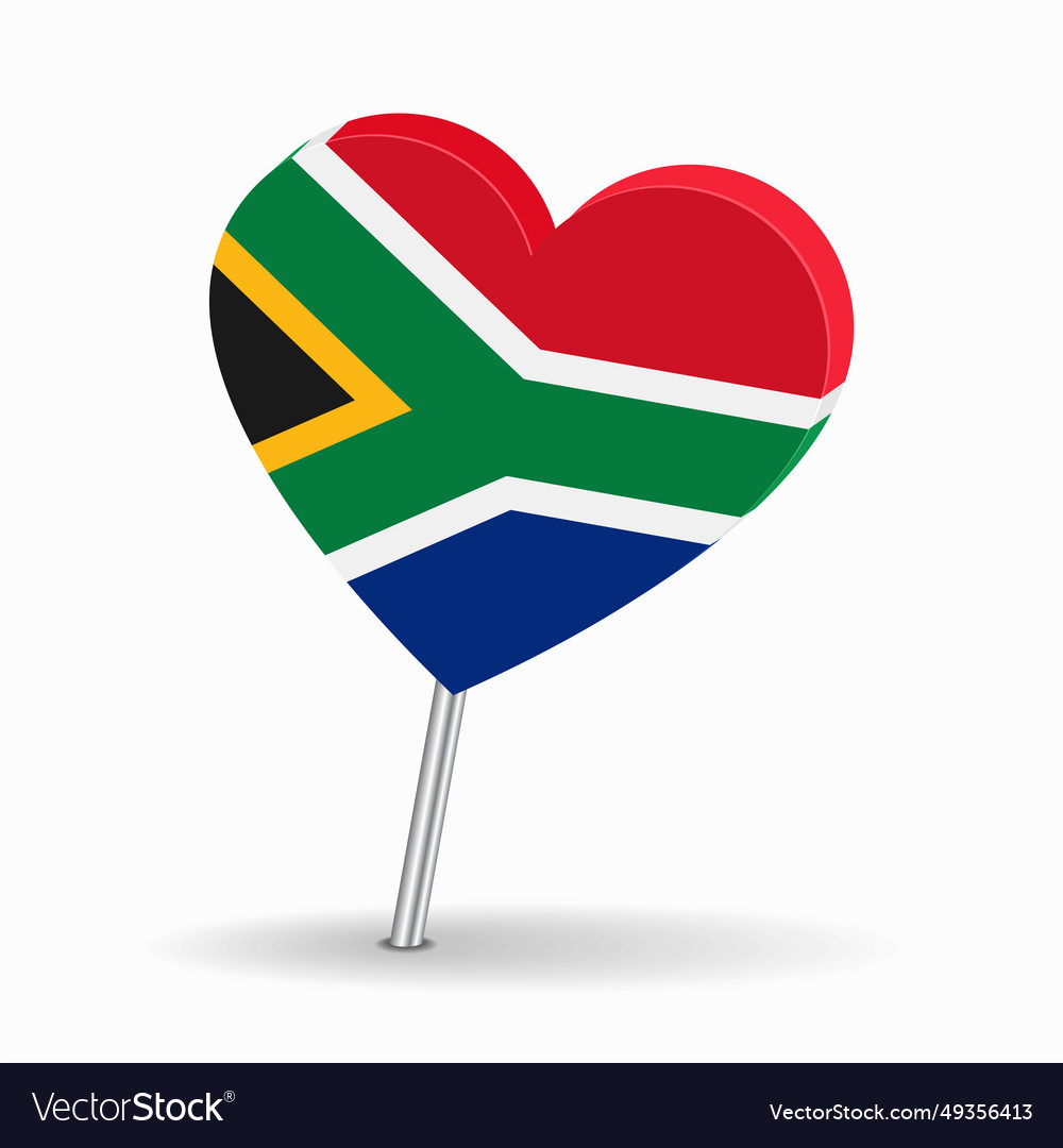 South african flag heart-shaped map pointer layout