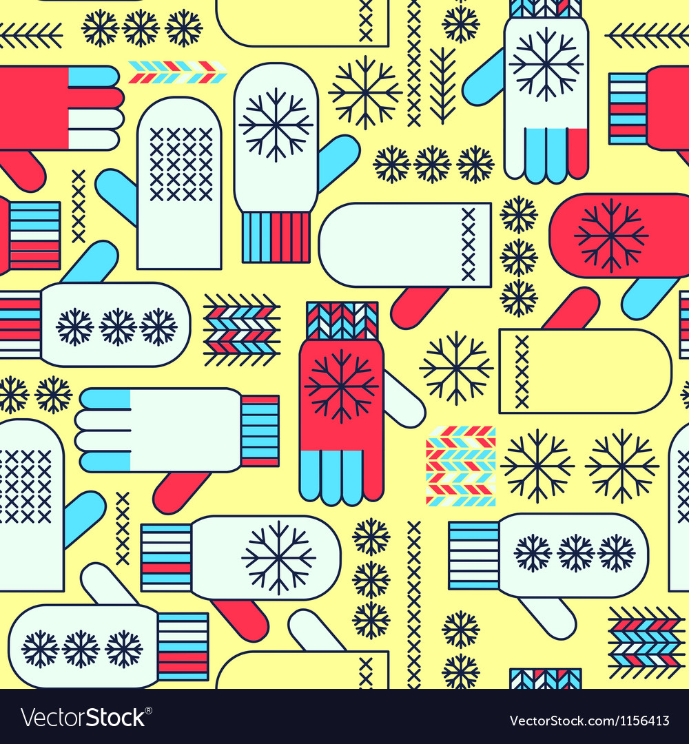 Winter mittens snowflake seamless pattern Vector Image