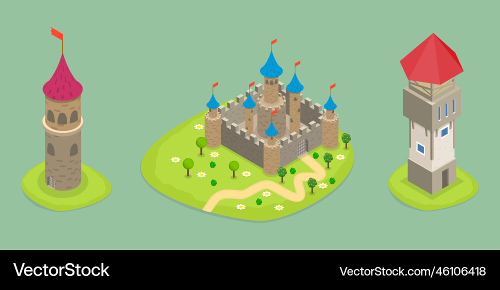 3d isometric flat set of medieval castles Vector Image