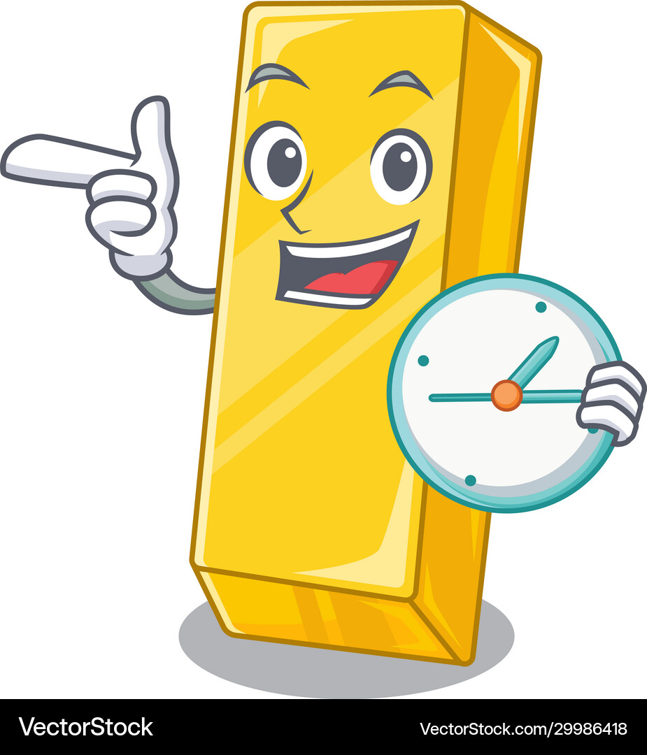 Cartoon character style gold bar having clock Vector Image