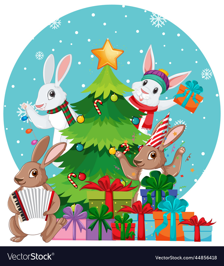 Christmas tree with rabbit Royalty Free Vector Image