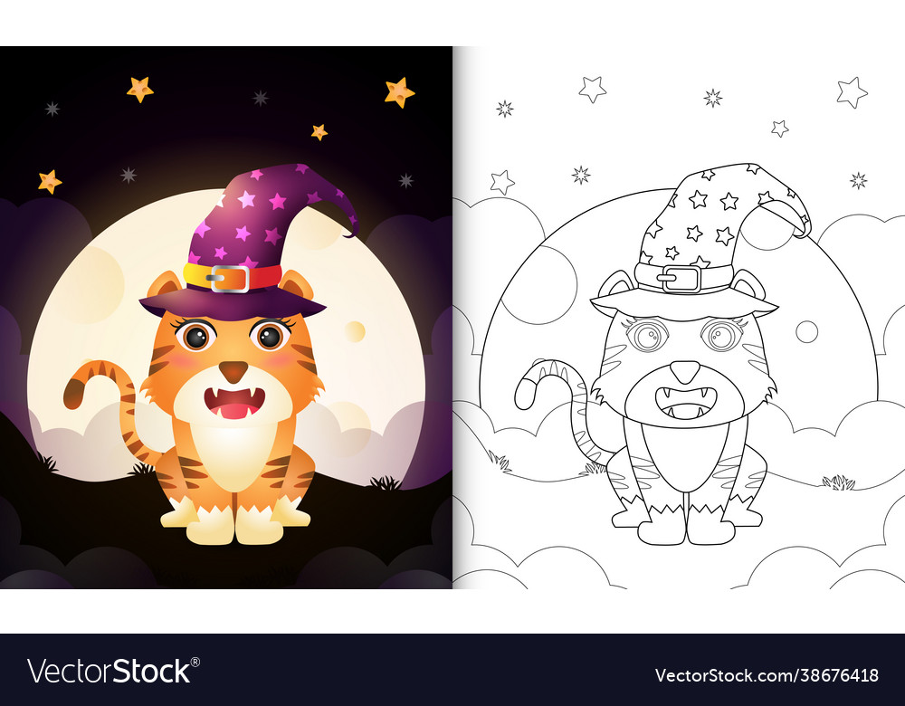 Coloring book with a cute cartoon halloween witch Vector Image