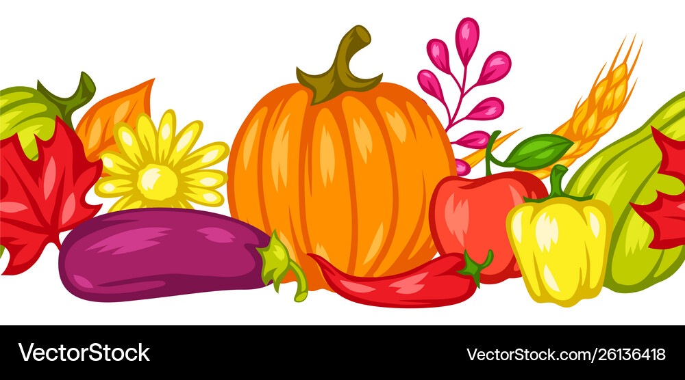 Harvest seamless pattern with fruits and Vector Image